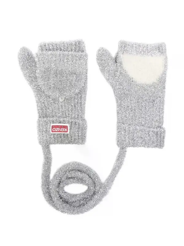 Kenzo Logo-patch Convertible Mittens - Grey