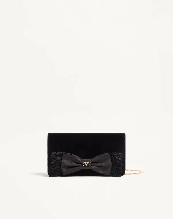 Valentino Garavani Vlogo Signature Mini Velvet Shoulder Bag - Black
