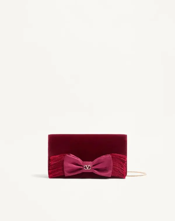 Valentino Garavani Vlogo Signature Mini Velvet Shoulder Bag - Maroon