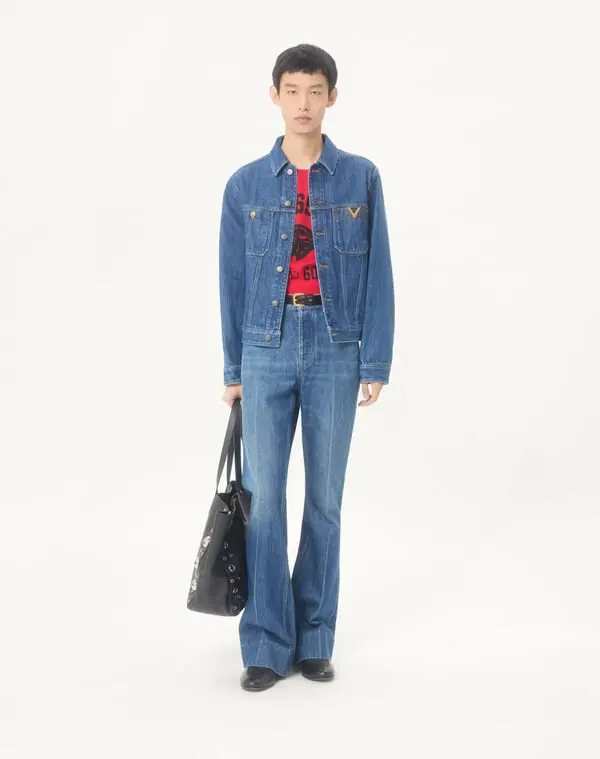 Valentino Garavani Denim Jacket With Vgold - Blue