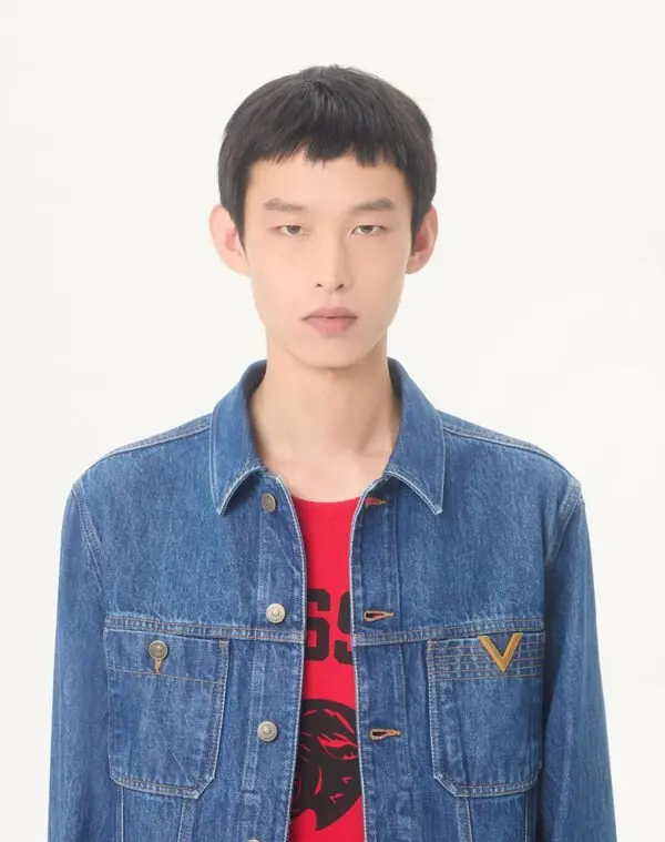 Valentino Garavani Denim Jacket With Vgold - Blue