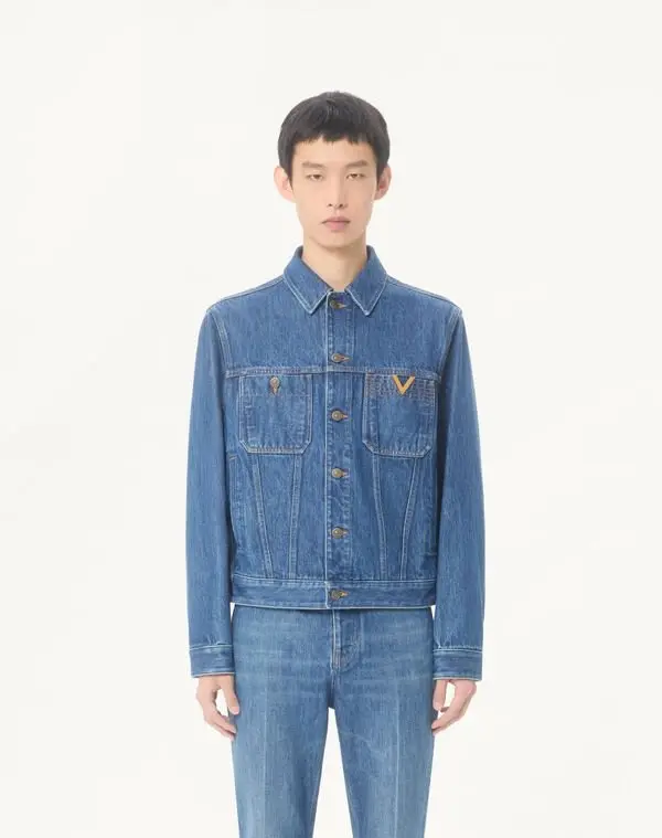 Valentino Garavani Denim Jacket With Vgold - Blue