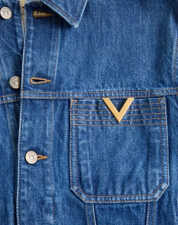 Valentino Garavani Denim Jacket With Vgold - Blue