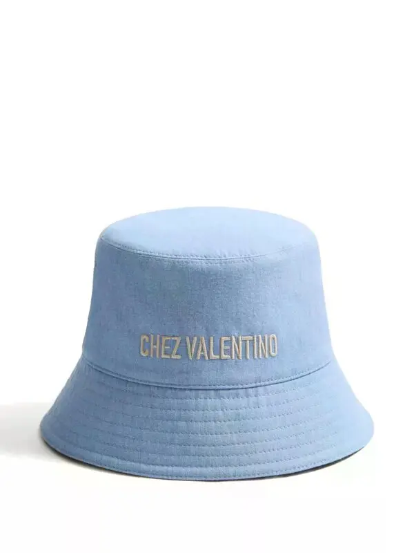 Valentino Garavani Lettering-embroidered Denim Bucket Hat - Blue