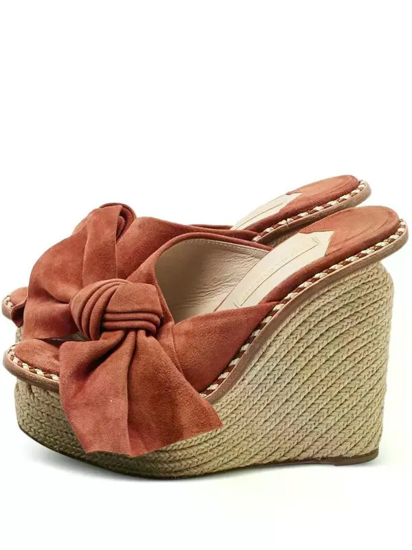PALOMA BARCELO Suede Bow Wedge Espadrilles - Orange