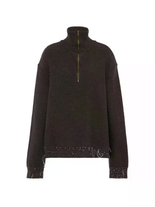 MAISON MARGIELA Quarter-zip Sweater With Distressed Details - Brown