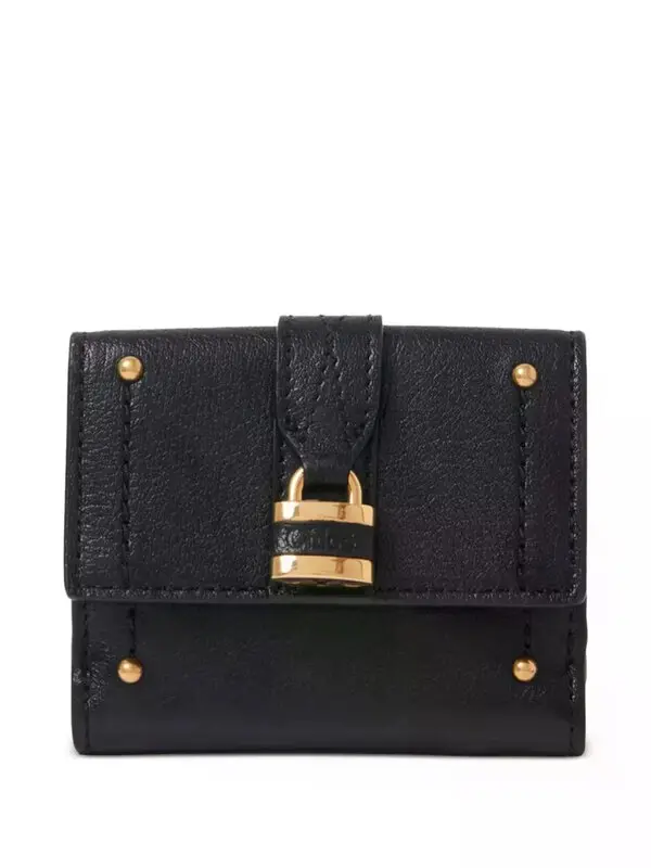 Chloé Mini Paddington Tri-fold Studded Lock Wallet - Black