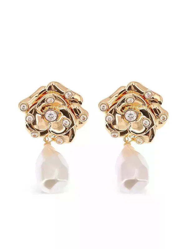 SELF-PORTRAIT Flower Pearl Drop Earrings - Gold