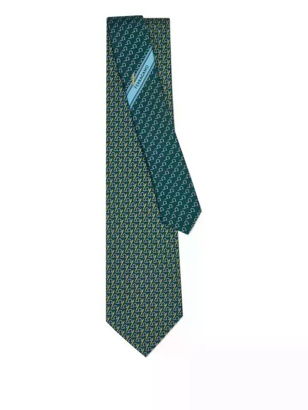 FERRAGAMO Pen-print Silk Neck Tie - Green