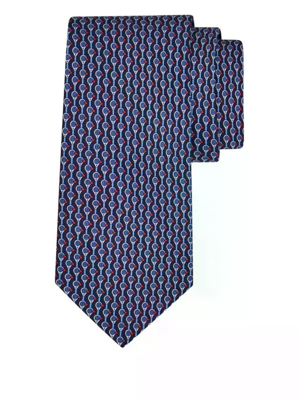 FERRAGAMO Tennis Print Silk Neck Tie - Blue