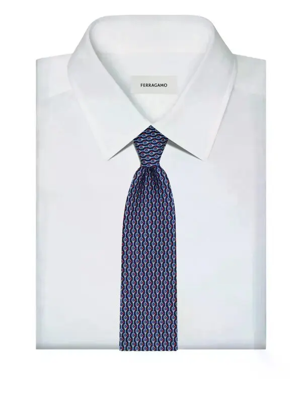 FERRAGAMO Silk Tennis Print Neck Tie - Blue