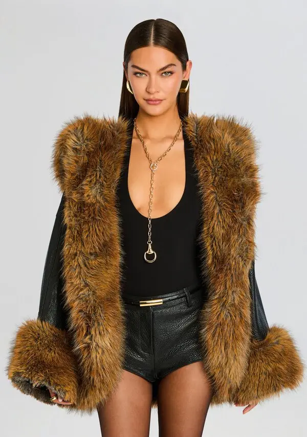 Retrofete Laurene Leather Coat - Black/red Fox