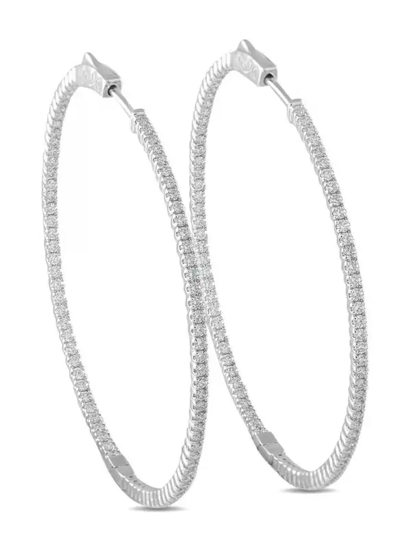 LB EXCLUSIVE 14k White Gold 1.78 Tcw Diamond Hoop Earrings - Silver