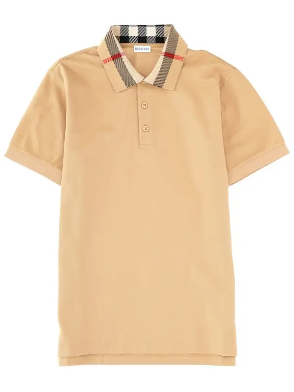 Burberry Polo Shirt With "check" Collar - Beige