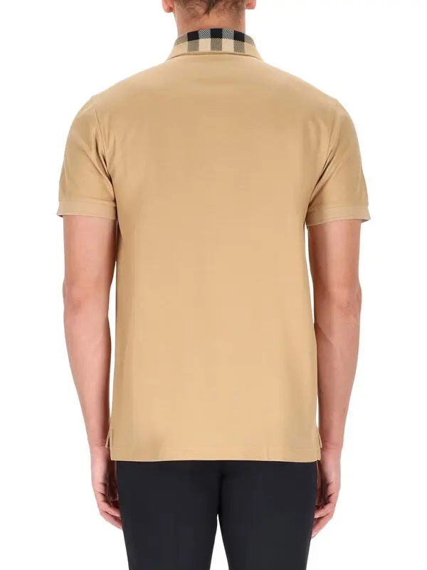 Burberry Polo Shirt With "check" Collar - Beige
