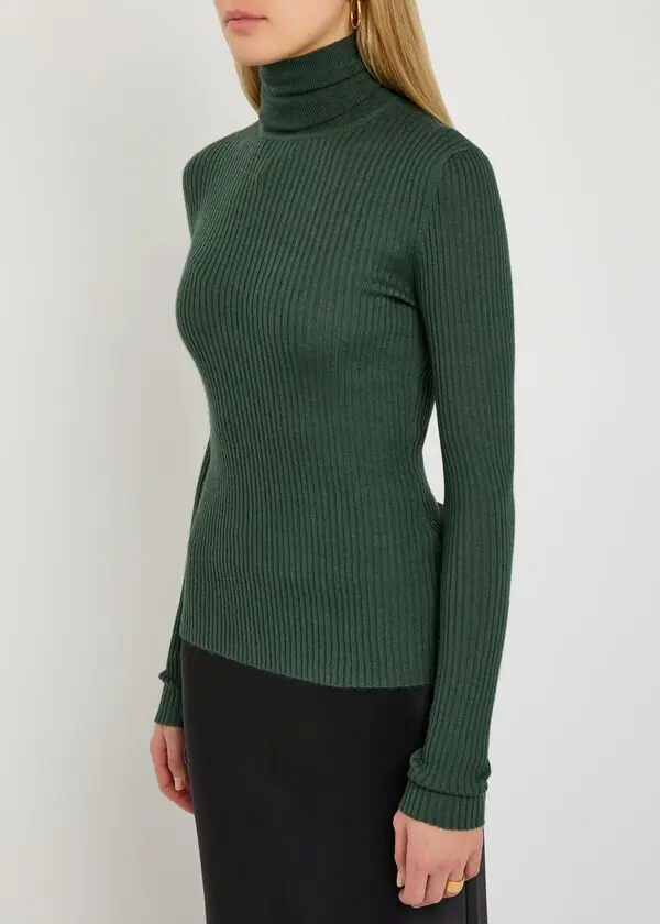 Gabriela Hearst Peppe Roll-neck Cashmere-blend Top - Green