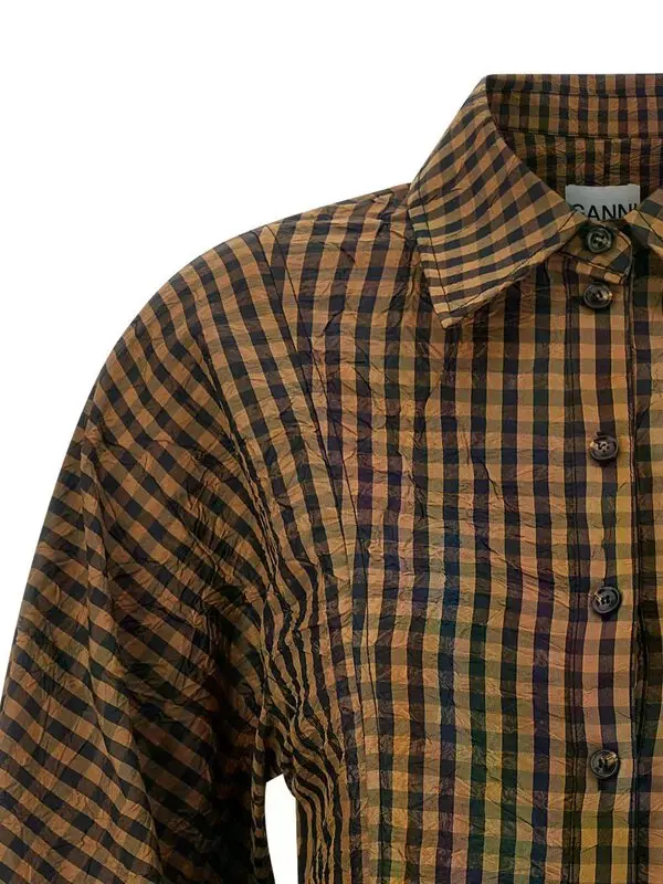 GANNI Crinkled Check-print Shirt - Neutrals
