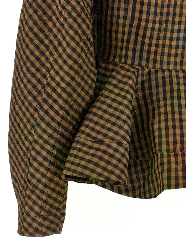 GANNI Crinkled Check-print Shirt - Neutrals
