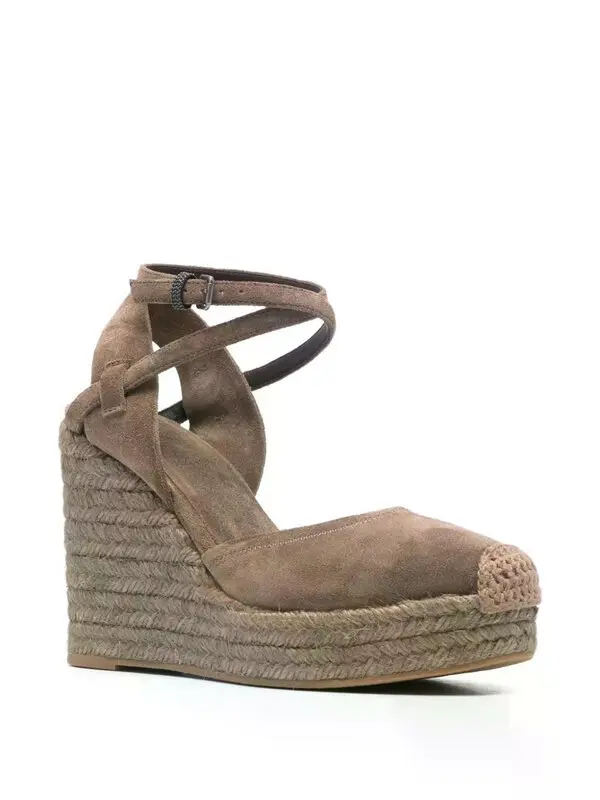 Brunello Cucinelli Suede Espadrille Wedges With Monili Detail