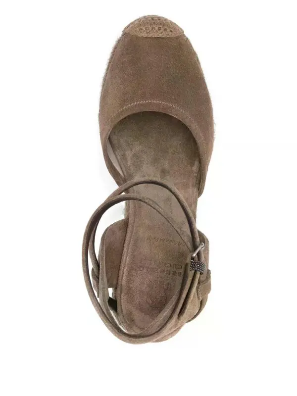 Brunello Cucinelli Suede Espadrille Wedges With Monili Detail
