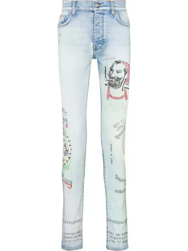 Amiri X Zig Zag Motif-print Skinny Jeans