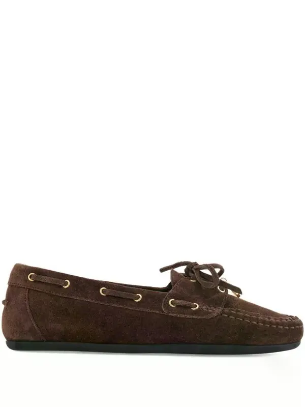 FERRAGAMO Leather Boat Shoes With Gold Tone F Charm - Brown