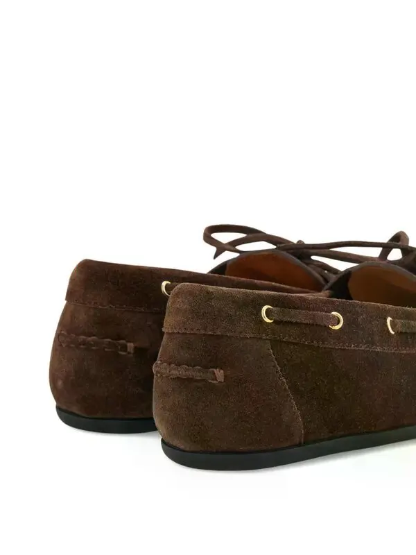 FERRAGAMO Leather Boat Shoes With Gold Tone F Charm - Brown