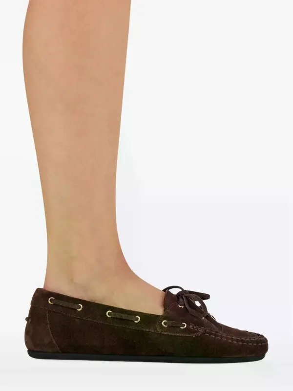 FERRAGAMO Leather Boat Shoes With Gold Tone F Charm - Brown