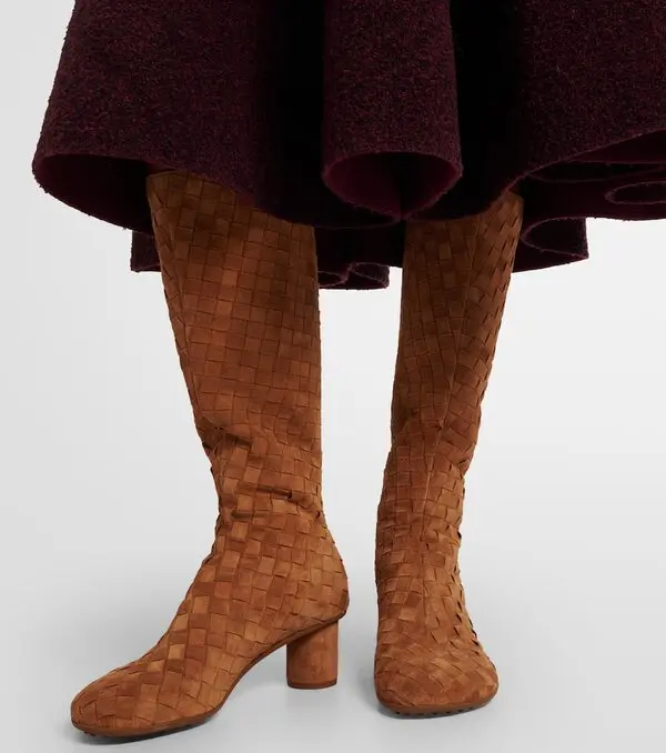 Bottega Veneta Atomic Intrecciato Suede Knee-high Boots - Brown