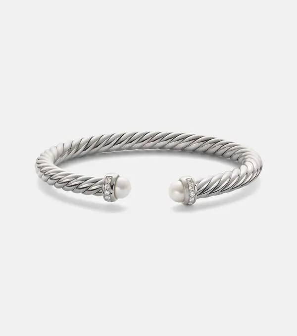 David Yurman Cable Flex® Bracelet With Diamonds And Pearls - Silver