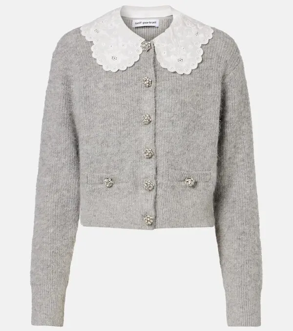 SELF-PORTRAIT Embellished Lace-trimmed Cardigan