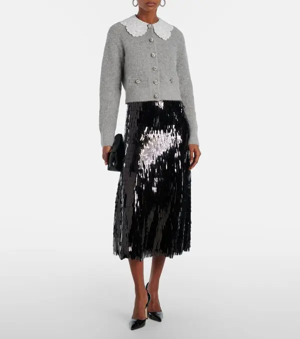 SELF-PORTRAIT Embellished Lace-trimmed Cardigan