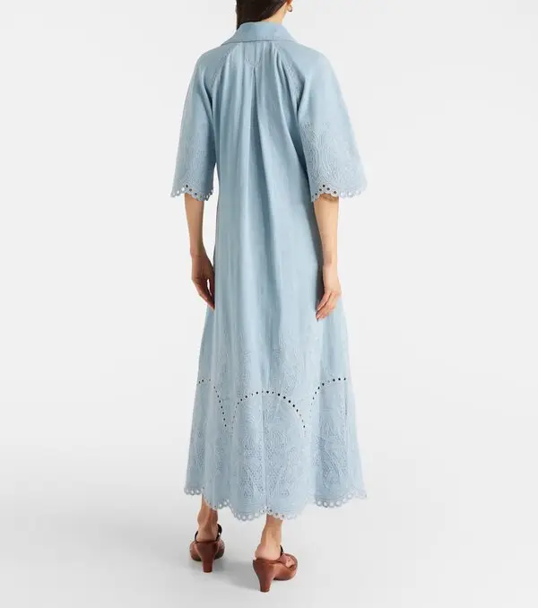 Zimmermann Daylight Embroidered Denim Midi Dress