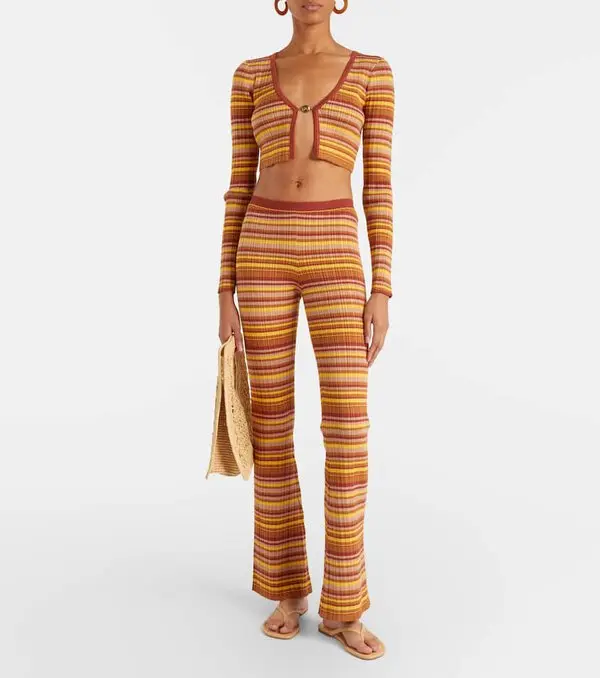 BANANHOT Ribbed-knit Striped Cropped Cardigan - Multicoloured