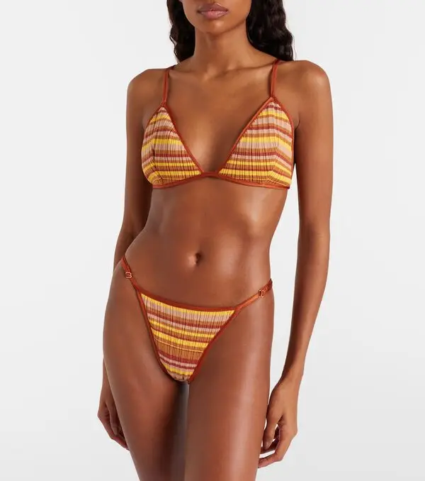 BANANHOT Ann Ribbed-knit Striped Bikini Top