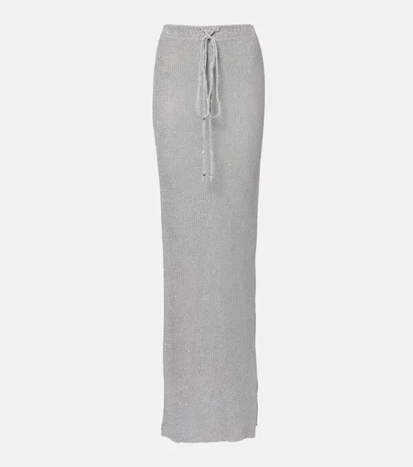 BANANHOT Alma Sequined Maxi Skirt - Silver