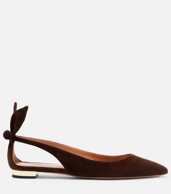 AQUAZZURA Bow Tie Suede Ballet Flats