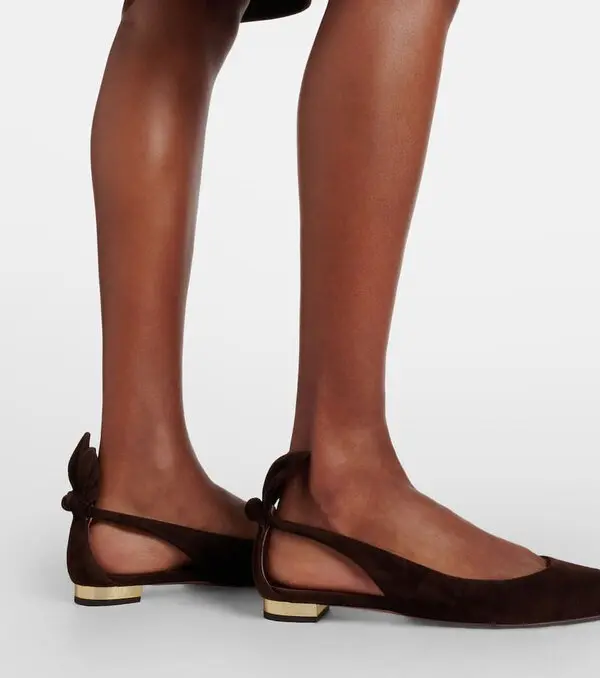 AQUAZZURA Bow Tie Suede Ballet Flats