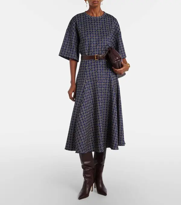 Max Mara Benda Printed Jersey Midi Skirt