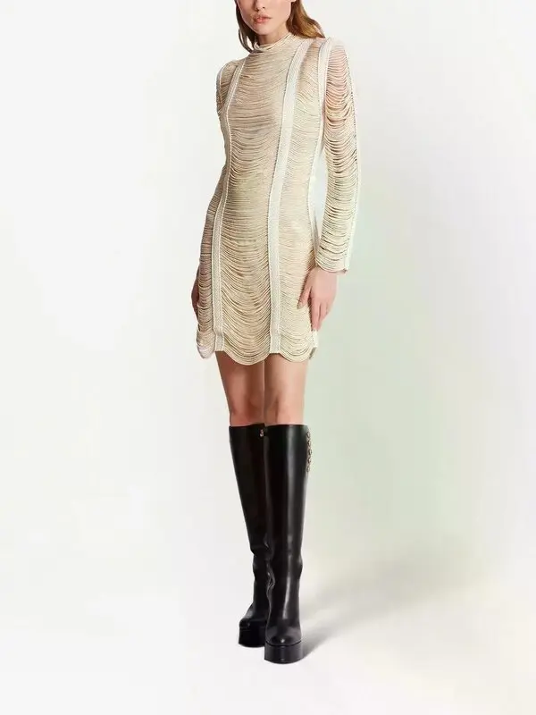 Balmain Macramé-knit Openwork Minidress