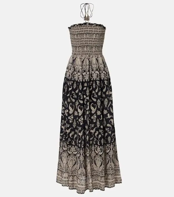 Veronica Beard Ayanna Paisley Shirred Maxi Dress - Black