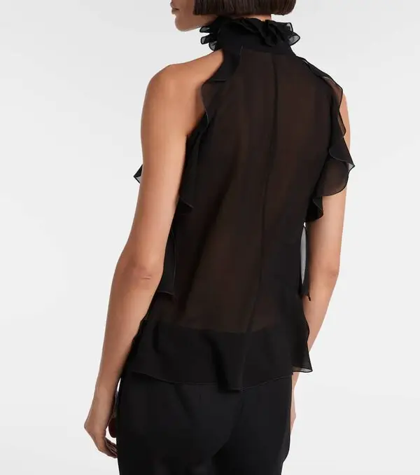 Alexander McQueen Ruffled Silk Top - Black