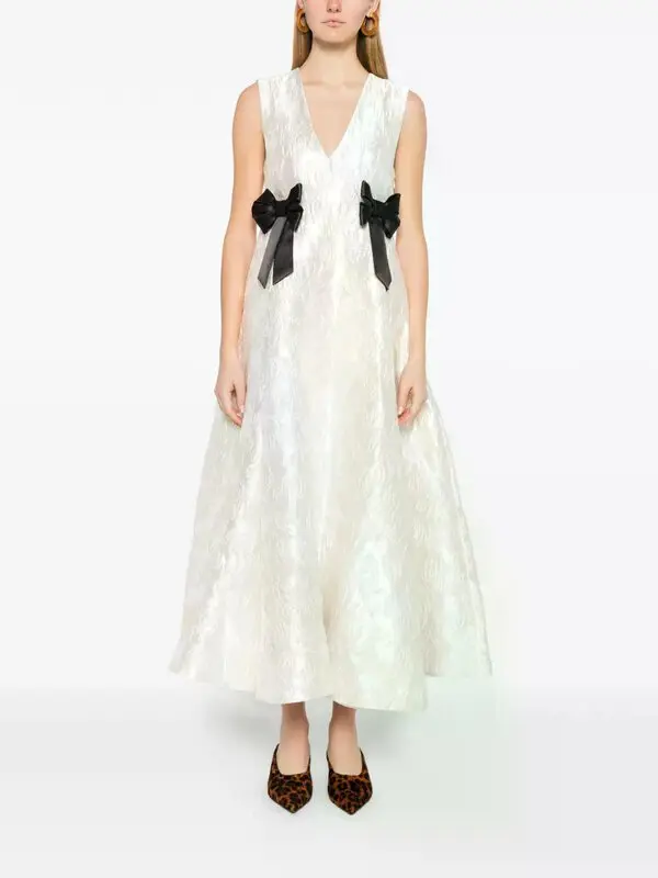 GANNI Satin Cloqué Long Dress With Removable Bow Accents