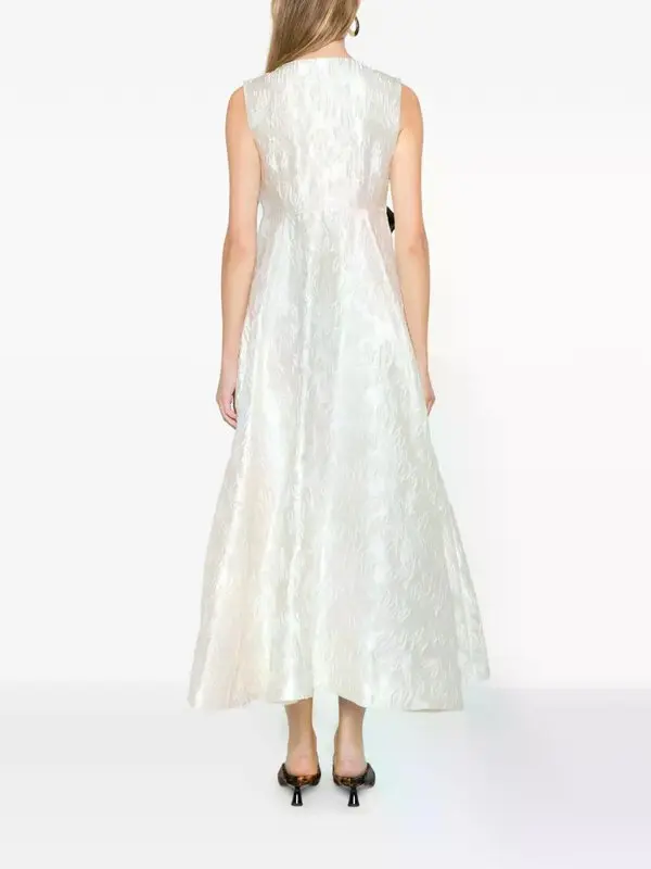 GANNI Satin Cloqué Long Dress With Removable Bow Accents