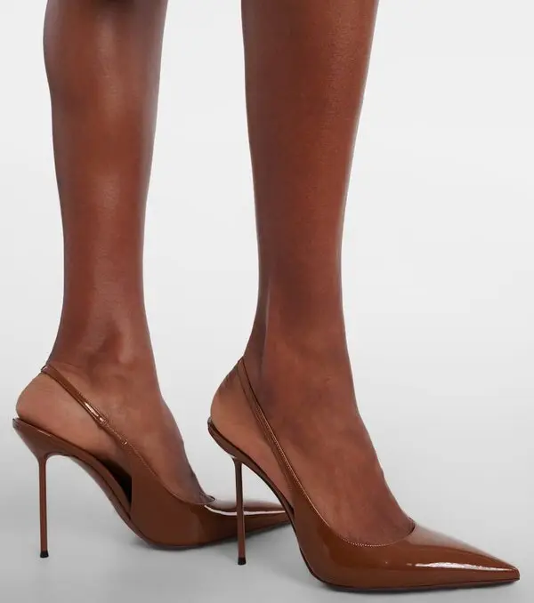 Paris Texas Lidia 105 Patent Leather Slingback Pumps - Brown