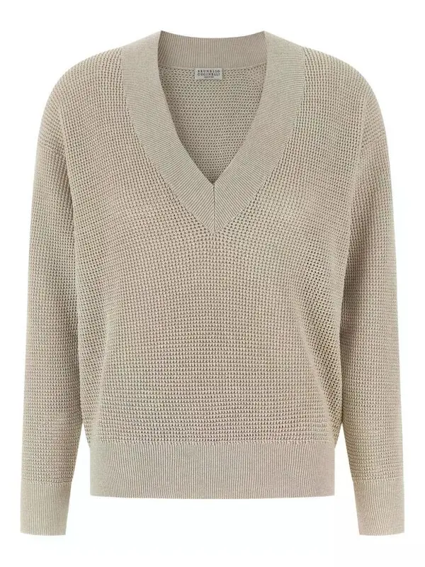 Brunello Cucinelli Openwork V-neck Sweater - Neutrals