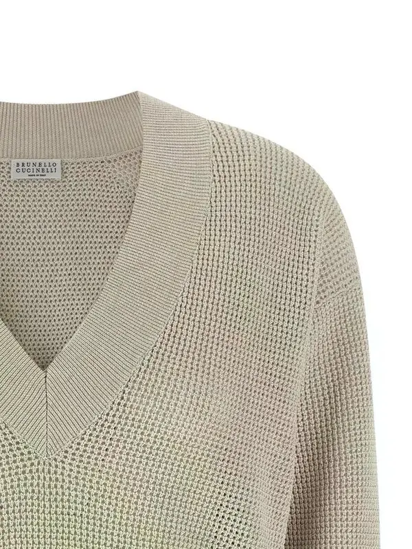Brunello Cucinelli Openwork V-neck Sweater - Neutrals