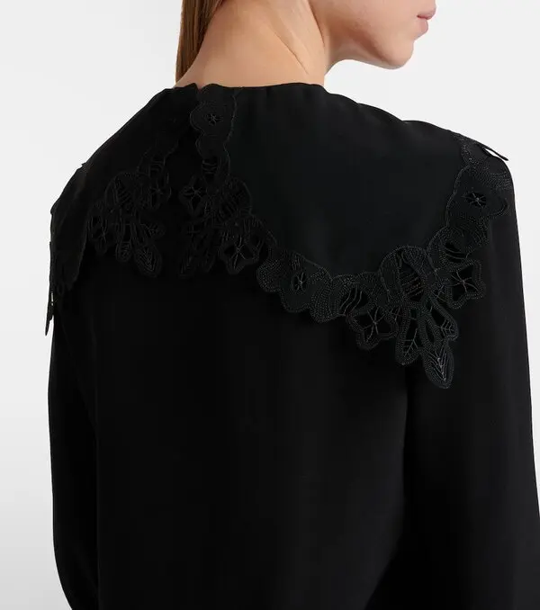 Chloé Embroidered Silk Crepe De Chine Blouse