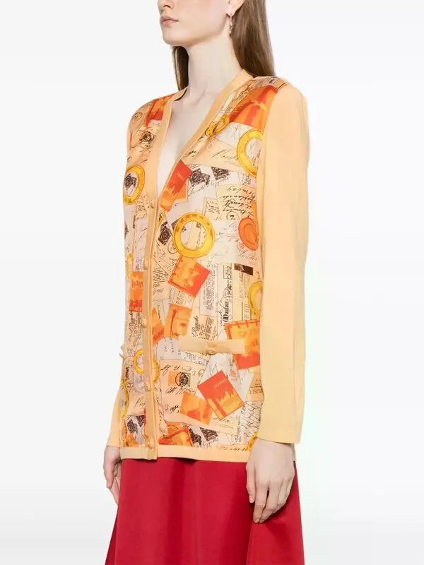 Celine 2000s Postcard Print V-neck Cardigan