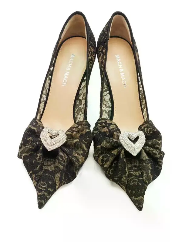 Mach & Mach Lace Pumps With Heart Embellishment